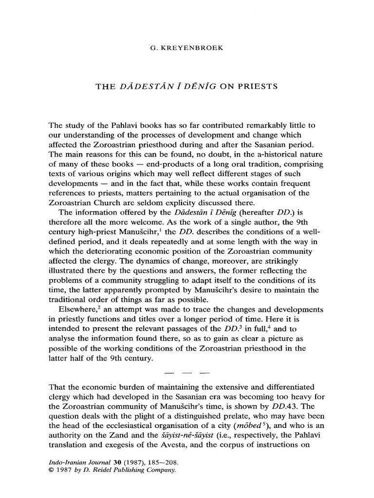 The Dadestan I Denig On Priests | PDF | Knowledge | Zoroastrianism