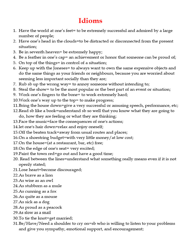 Common English Idioms Explained | PDF | Language Arts & Discipline ...