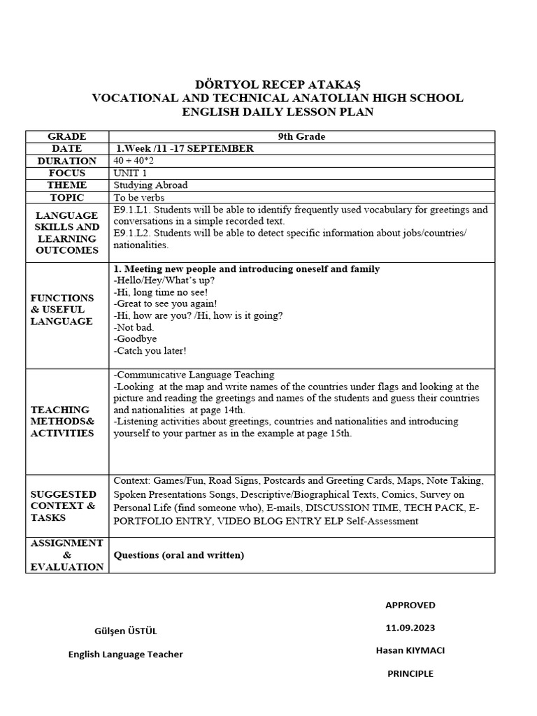 9th Grade Daily Plans | PDF | Lesson Plan | English Language