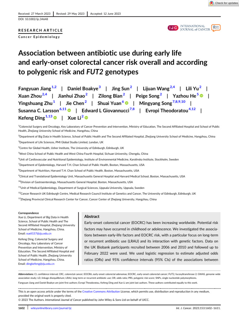 Intl Journal of Cancer - 2023 - Jiang - Association Between Antibiotic Use During Early Life and ...