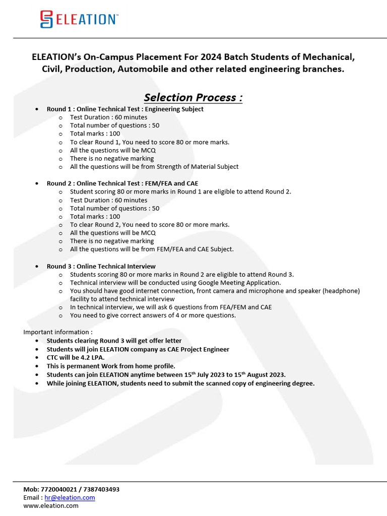 Selection Process ELEATION Placement Program | PDF | Technology ...