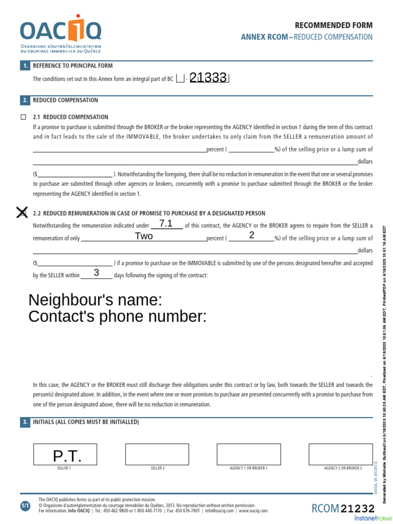 QUEBEC - Annex RCOM - Reduced Compensation RCOM | PDF | Sales | Economies
