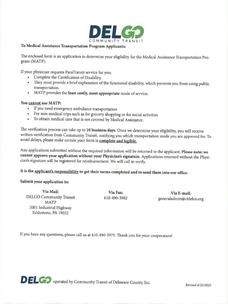 DelGo Medical Assistance Transporation Application | PDF