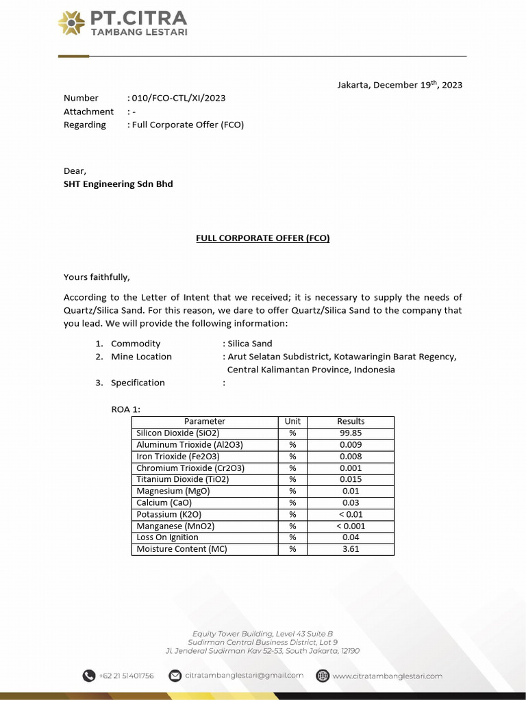 FCO SHT Engineering SDN BHD | PDF | Silicon Dioxide | Chemical Substances