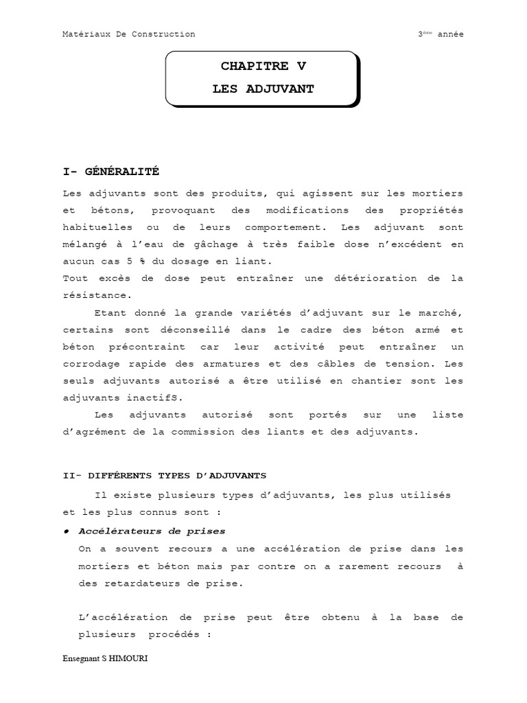 Les Adjuvants pour Béton: Types et Usages | PDF | Béton | Mortier (matériau)