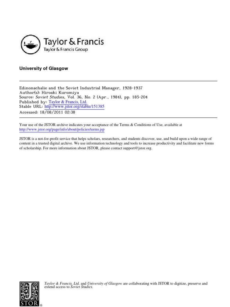 Edinonachalie and the Soviet Industrial Manager, 1928-1937: Exploring ...