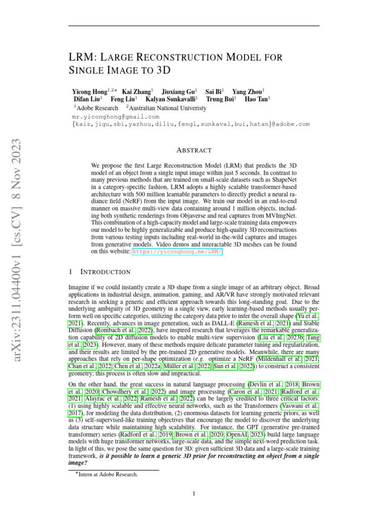 LRM: L R M S I 3D: Arge Econstruction Odel For Ingle Mage To | PDF | 3 D Computer Graphics ...