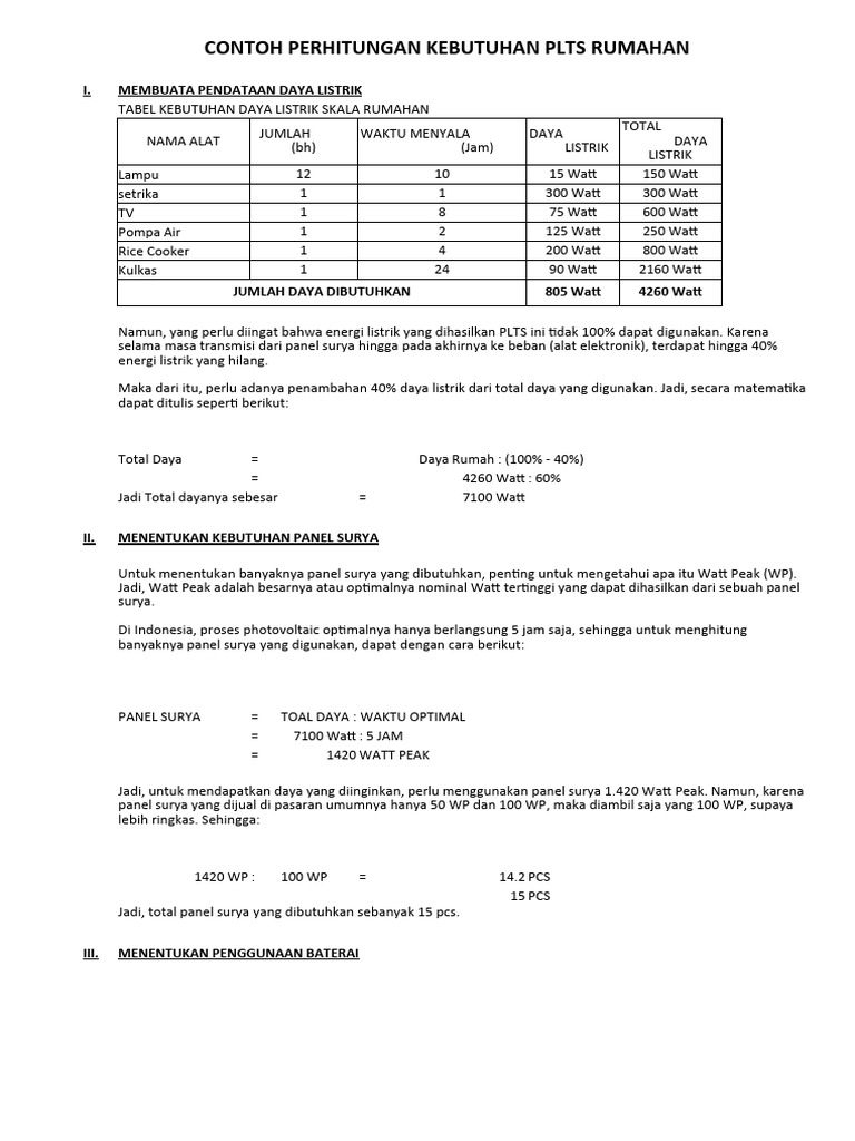 Contoh Perhitungan PLTS Rumah | PDF | Griya & Taman | Sains & Matematika