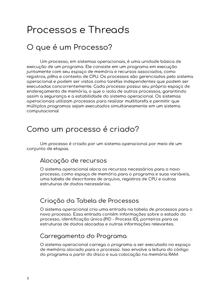 Sistemas Operacionais Resumo - Processos e Threads | PDF | Processo (informática) | Agendamento ...