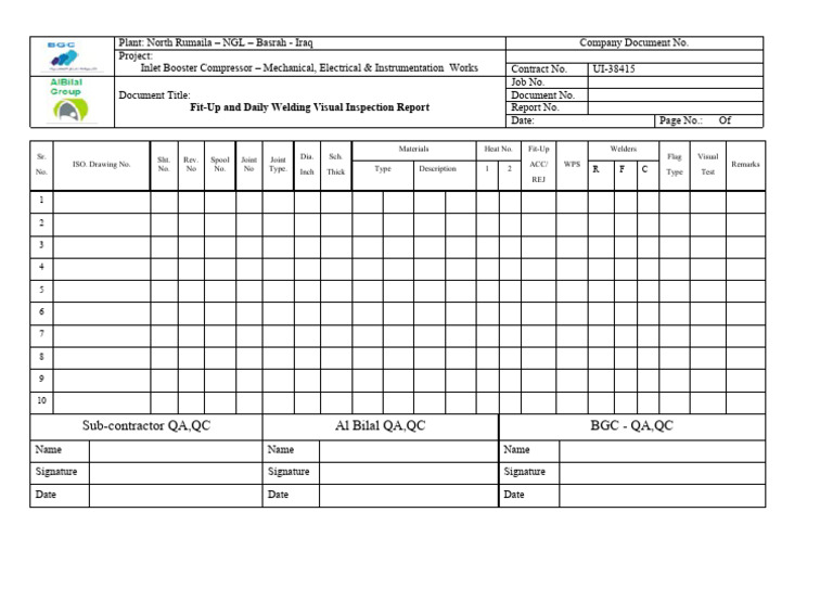 Fit-Up and Daily Welding Visual Inspection Report | PDF