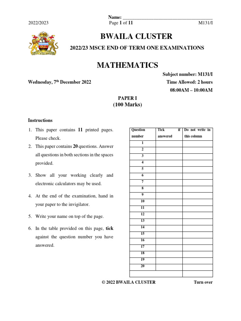 Msce Maths Paper 1 | PDF | Geometry | Mathematical Concepts
