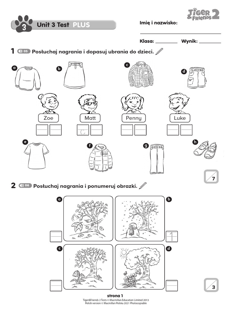 Tiger and Friends 2 - Unit - 3 - Test | PDF
