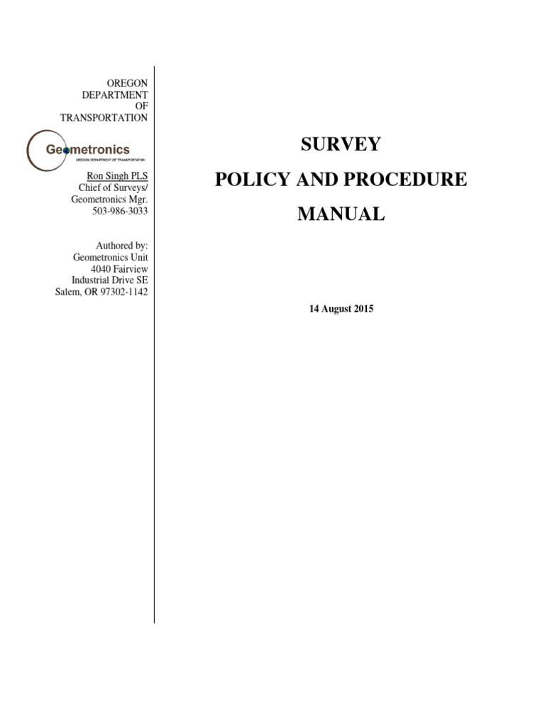 Survey Policy Procedure Manual | PDF | Topography | Surveying