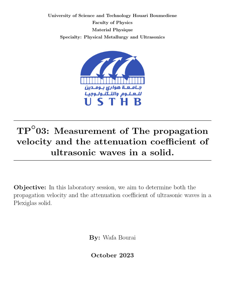 Measurement of The Propagation Velocity and The Attenuation Coefficient of Ultrasonic Waves in A ...