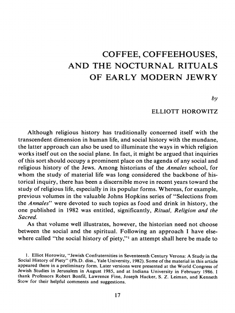 Horowitz Coffee Coffeehouses and The Nocturnal Rituals of Early Modern ...