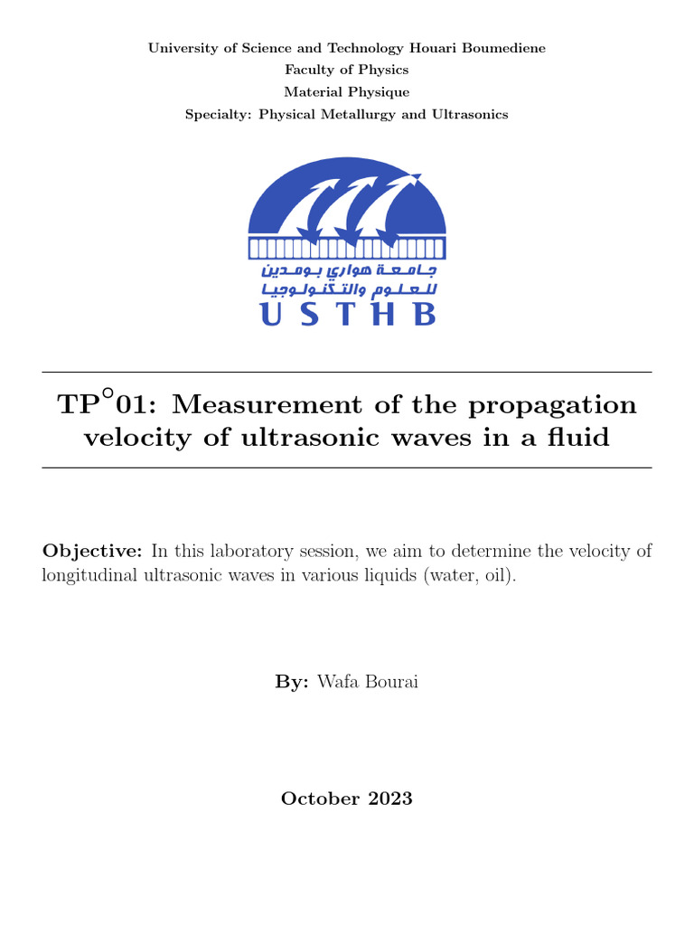 propagation velocity of ultrasonic waves in a fluid | PDF | Waves | Ultrasound