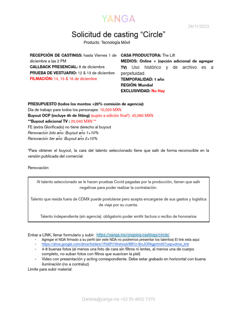 Refuerzo Circle Casting Call | PDF