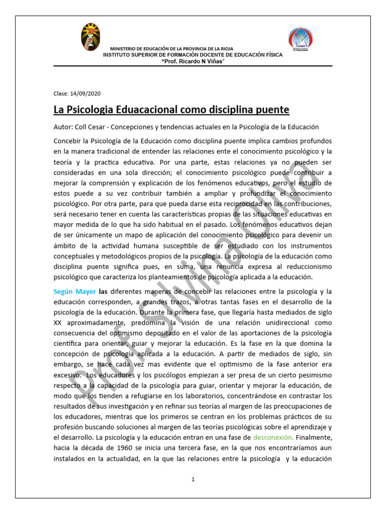 Psicologia Educacional Como Disiplina Puente | PDF | Sicología | Psicología Educacional