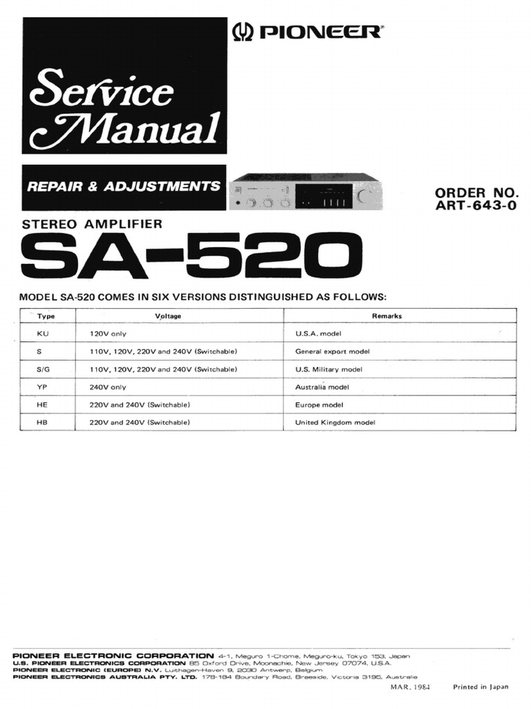 Ampli Pioneer Sa-520 Schematics | PDF