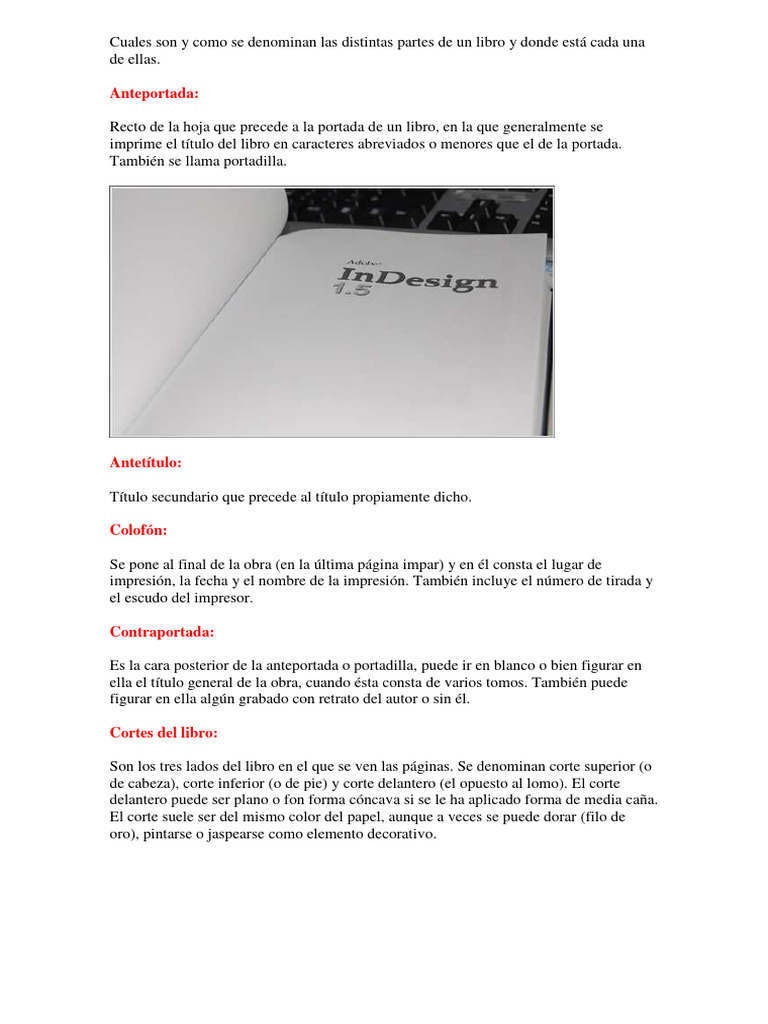 Partes y Estructura de un Libro | PDF | Encuadernación | Libros
