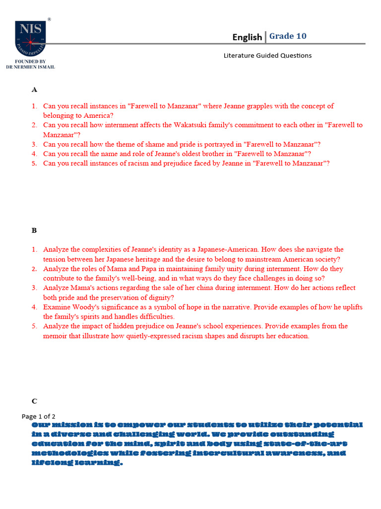 Analyzing Identity in "Farewell to Manzanar" | PDF | Psychological ...