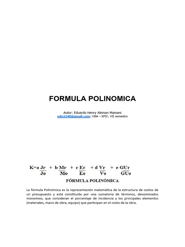 Fórmula Polinómica en Presupuestos de Construcción | PDF | Presupuesto ...