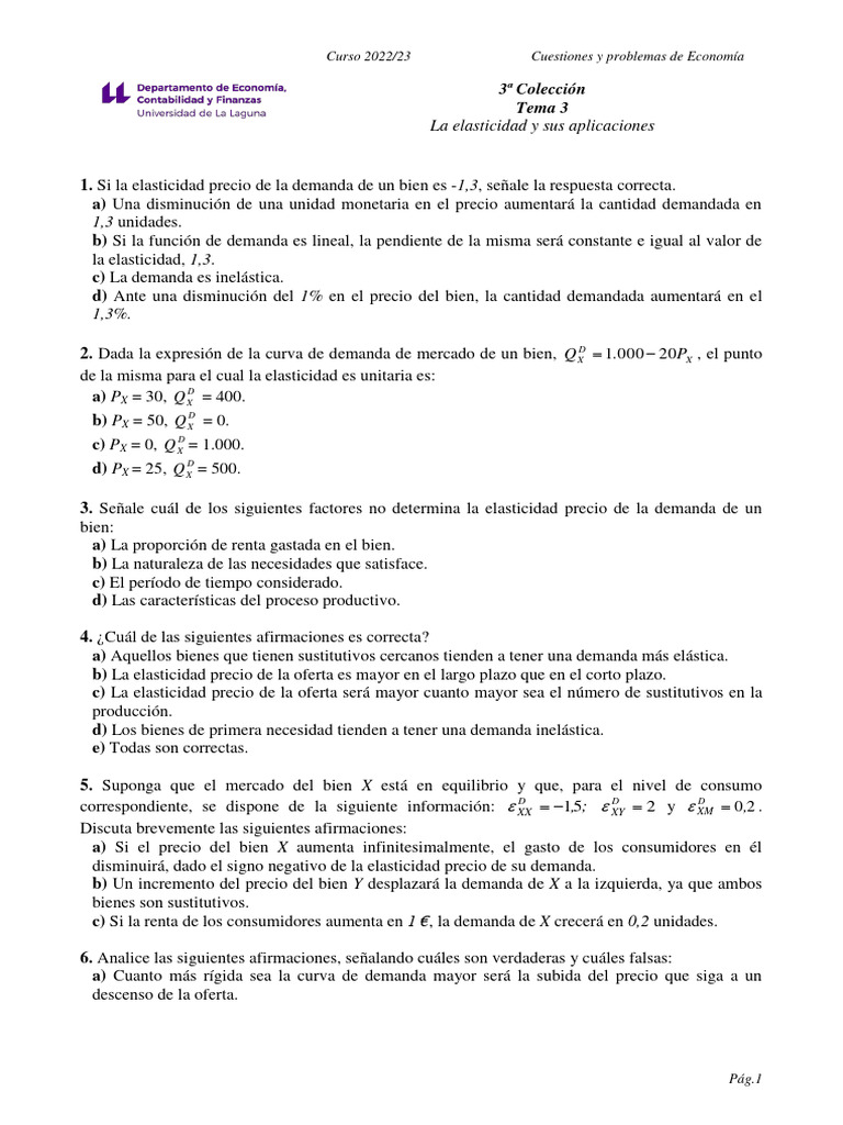 Elasticidad Precio de La Demanda Lineal y Su Relación Con El Gasto ...