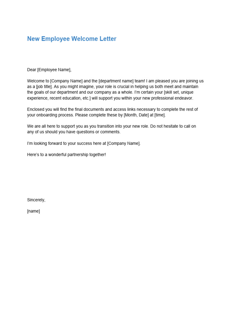 New Employee Welcome Letter | PDF