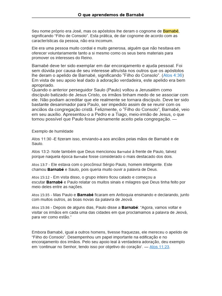 O Que Aprendemos de Barnabé | PDF | Apóstolo Paulo | Barnabé (Bíblia)