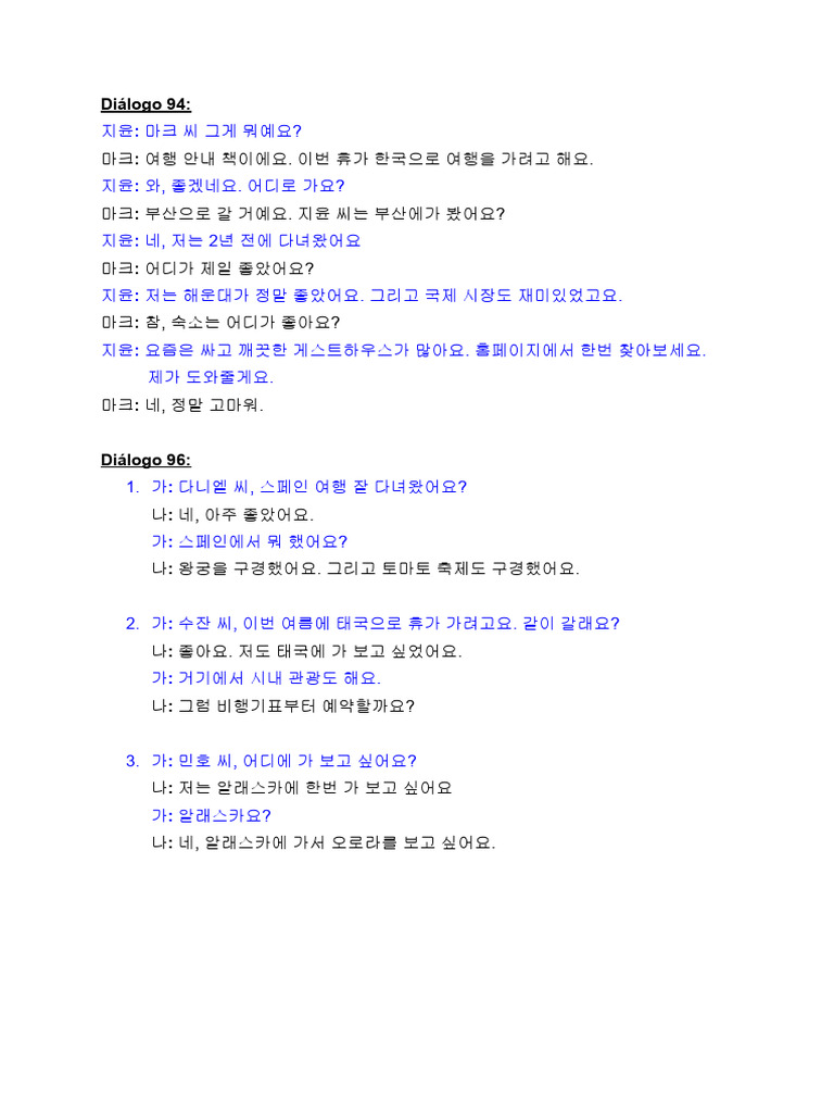 Diálogos Textos Coreano | PDF