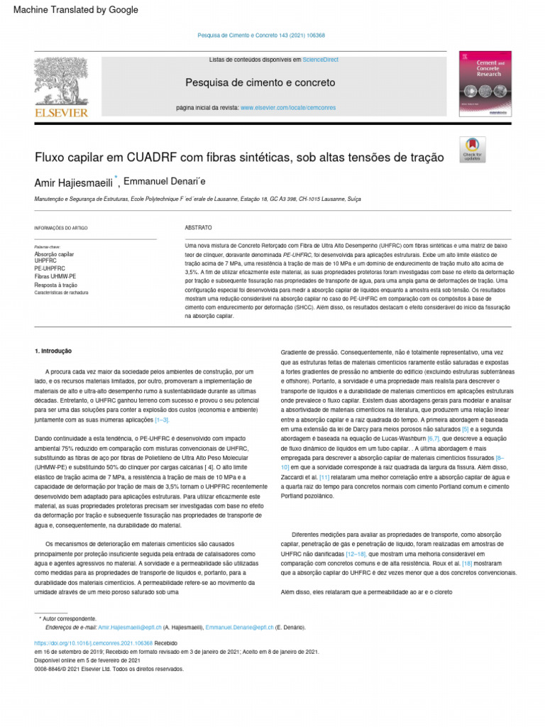 Capillary Flow in UHPFRC With Synthetic Fibers, Under High Tensile Stresses | PDF | Material ...