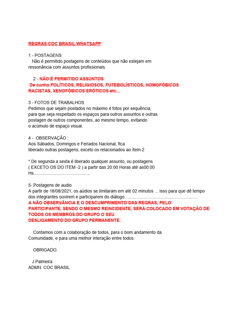 Regras Do Coc Brasil Whastapp (Oficial) | PDF