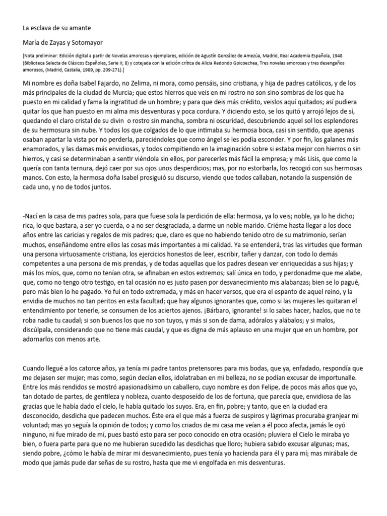 La Esclava De Su Amante Maria De Zayas Pdf Amor