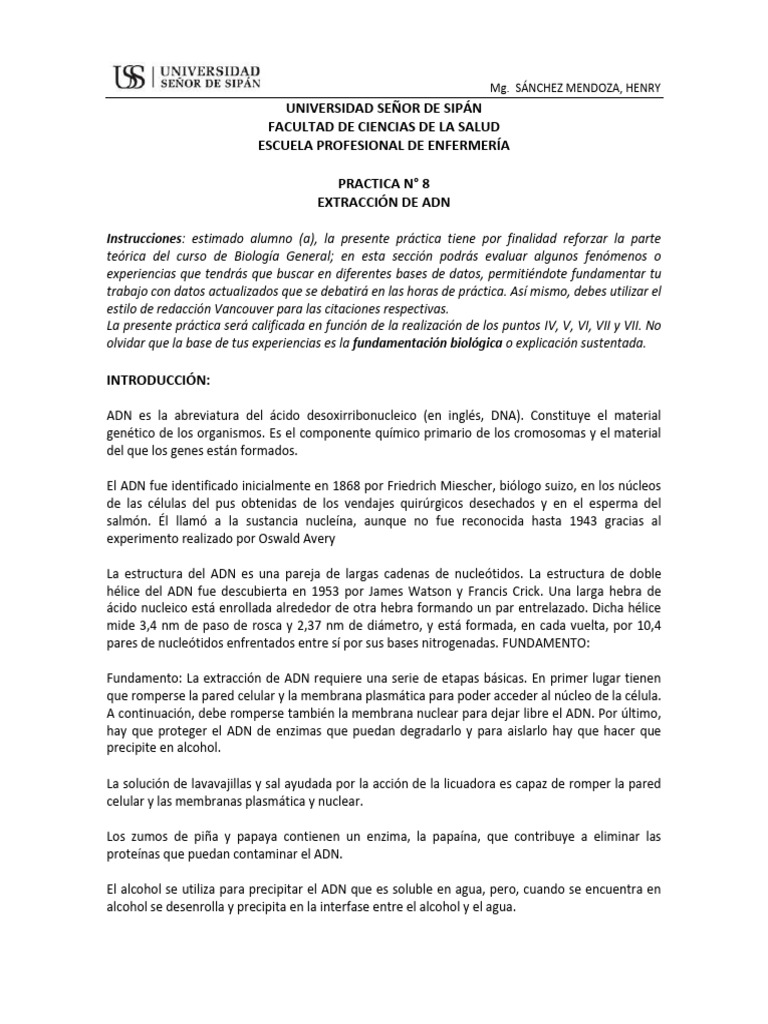 Practica 9-Extraccion de Adn (2) | PDF | Adn | Química