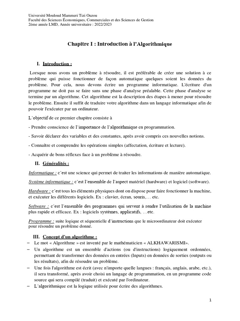 Introduction Aux Algorithmes | PDF | Méthodes et références pédagogiques | Ordinateurs