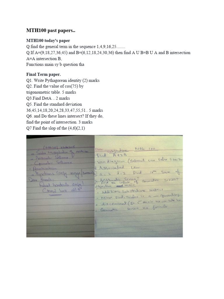 MTH100 Past Papers - Docx Version 1 2 1 2 | PDF