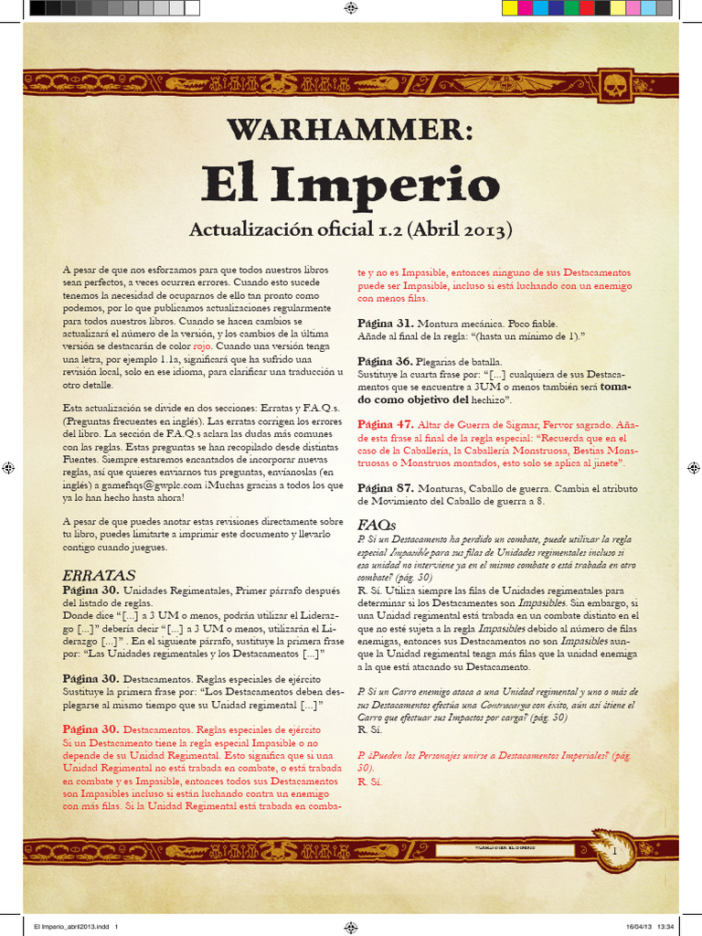 Actualización 1.2 de Warhammer: El Imperio | PDF | Tecnología militar ...