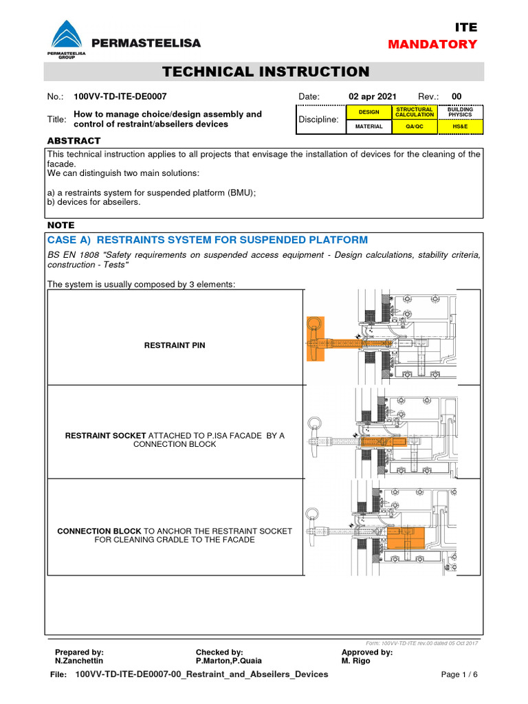 100VV-TD-ITE-DE0007-00 Restraint and Abseilers Devices | PDF