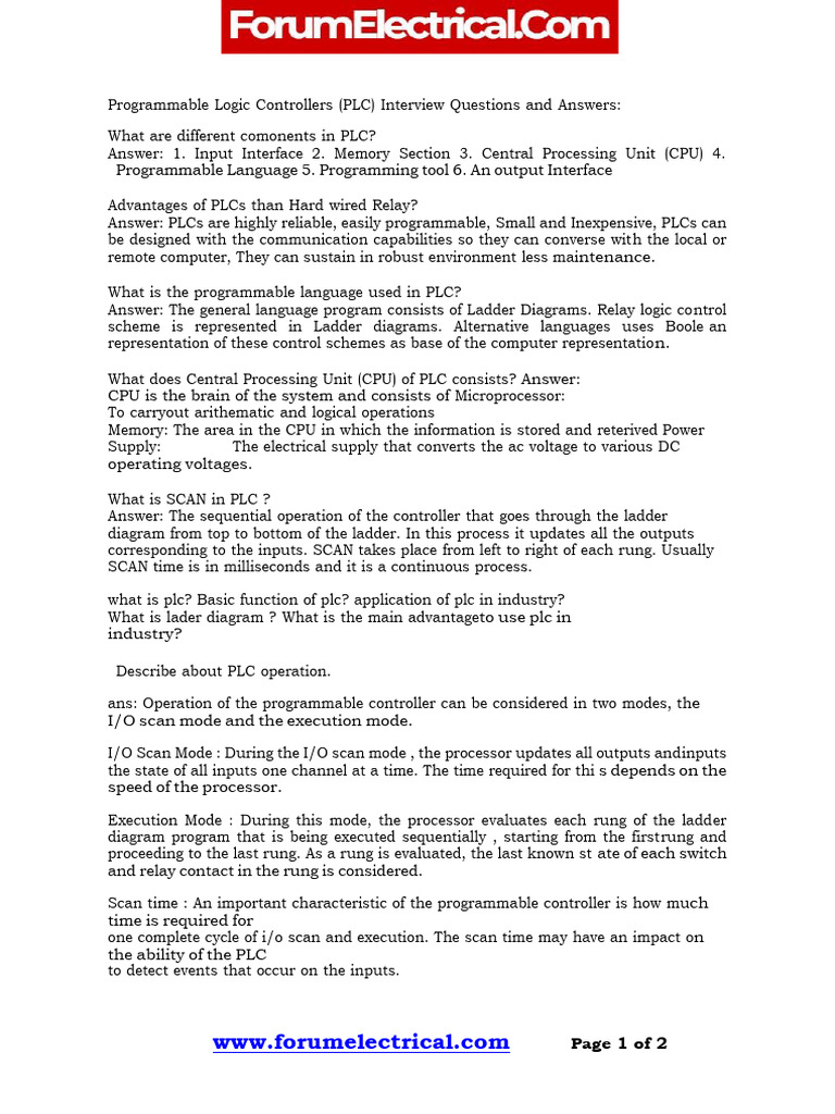 PLC Interview Q&A | PDF | Programmable Logic Controller | Computer Engineering