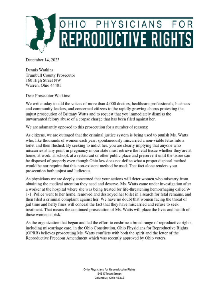 Ohio Physicians For Reproductive Rights Letter To Trumbull County ...
