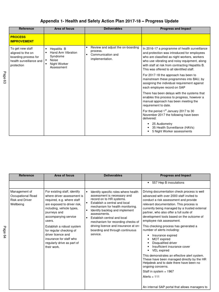 Appendix 1 - HS Action Plan 2017-18 | PDF | Audit | Occupational Safety ...