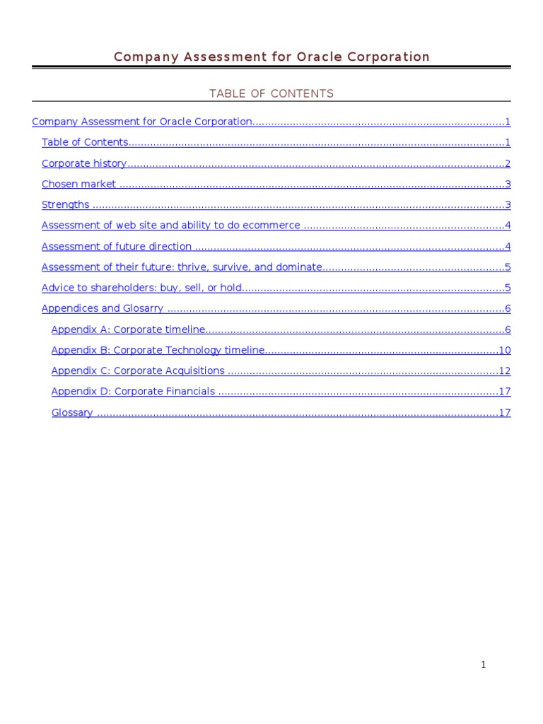 Company Assessment For Oracle Corporation | PDF | Oracle Corporation ...