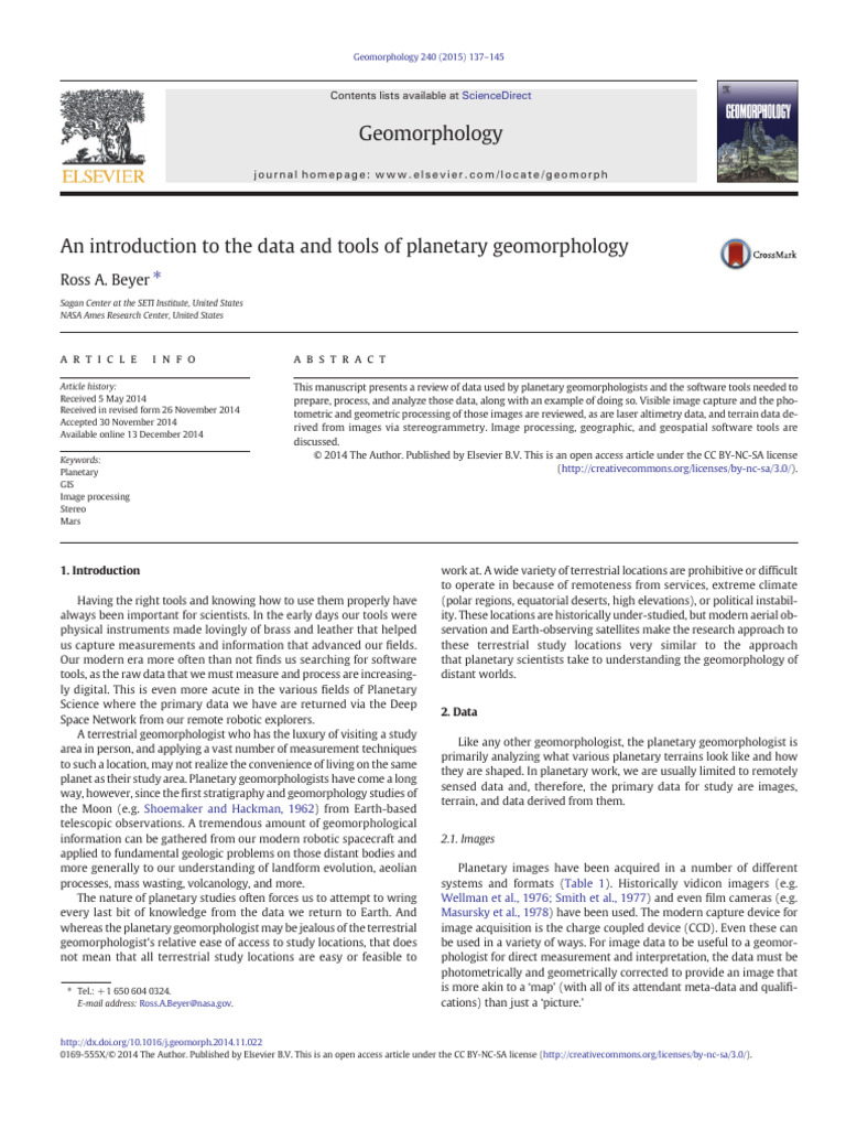 An Introduction To The Data and Tools of Planetary Geomorphology | PDF | Geographic Information ...
