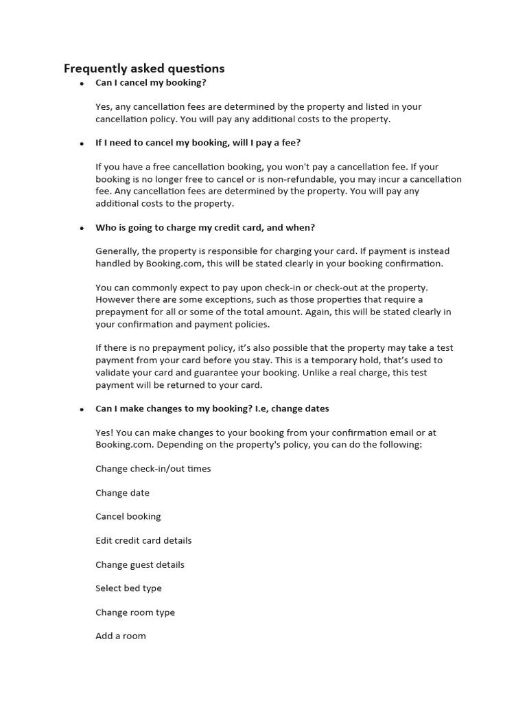 Booking com -Frequently asked questions | PDF | Fee | Credit Card