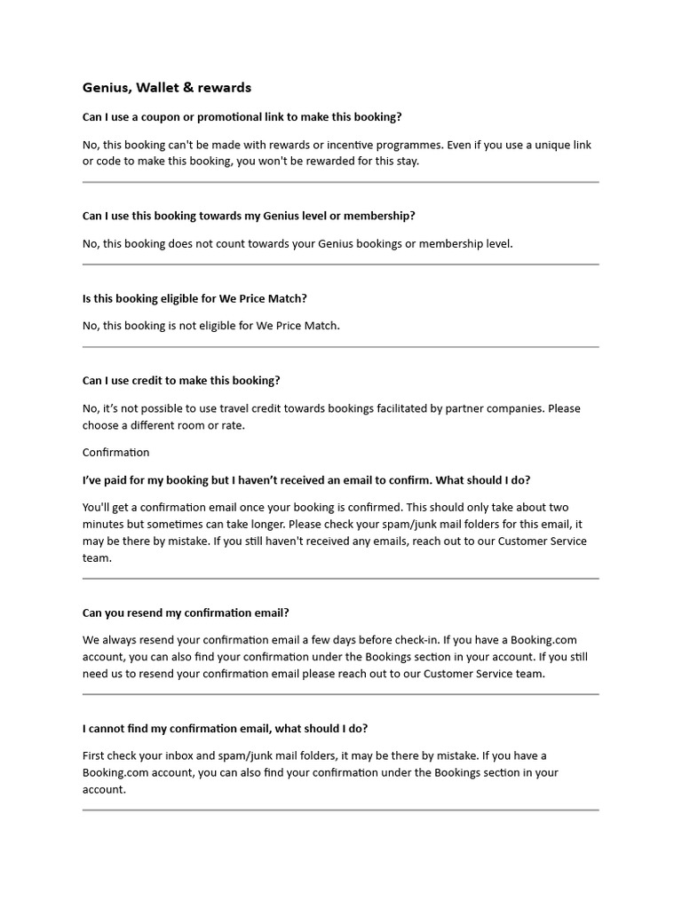 Booking Com - Genius, Wallet & Rewards | PDF | Email Spam | Service ...