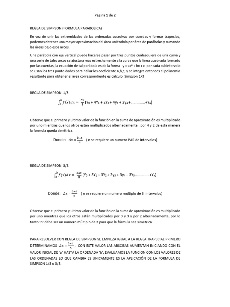 Regla de Simpson Nov | PDF | Álgebra | Objetos matemáticos