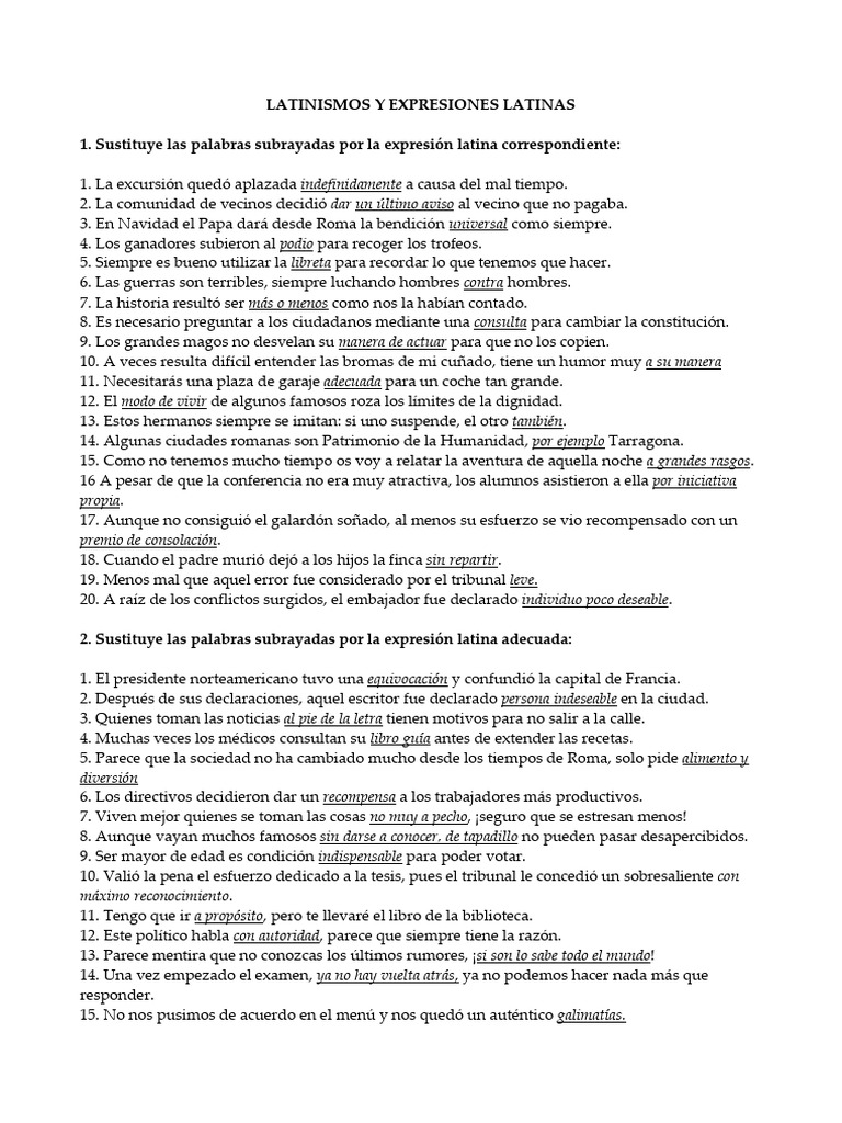 Ejercicio de Latinismos | PDF