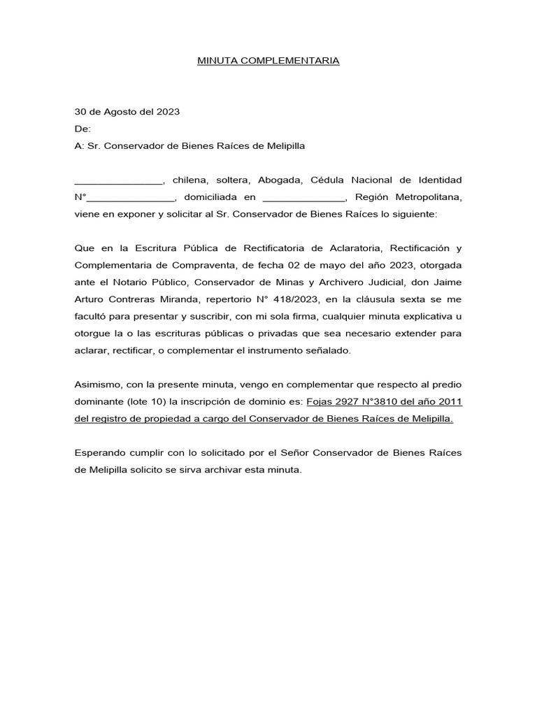 Minuta Complementaria | PDF