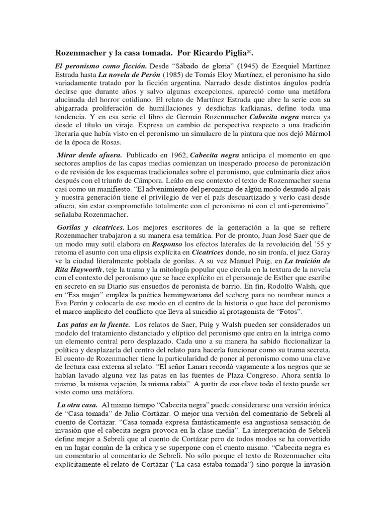 Rozenmacher y La Casa Tomada - Piglia | PDF Rozenmacher y La Casa Tomada - Piglia | PDF