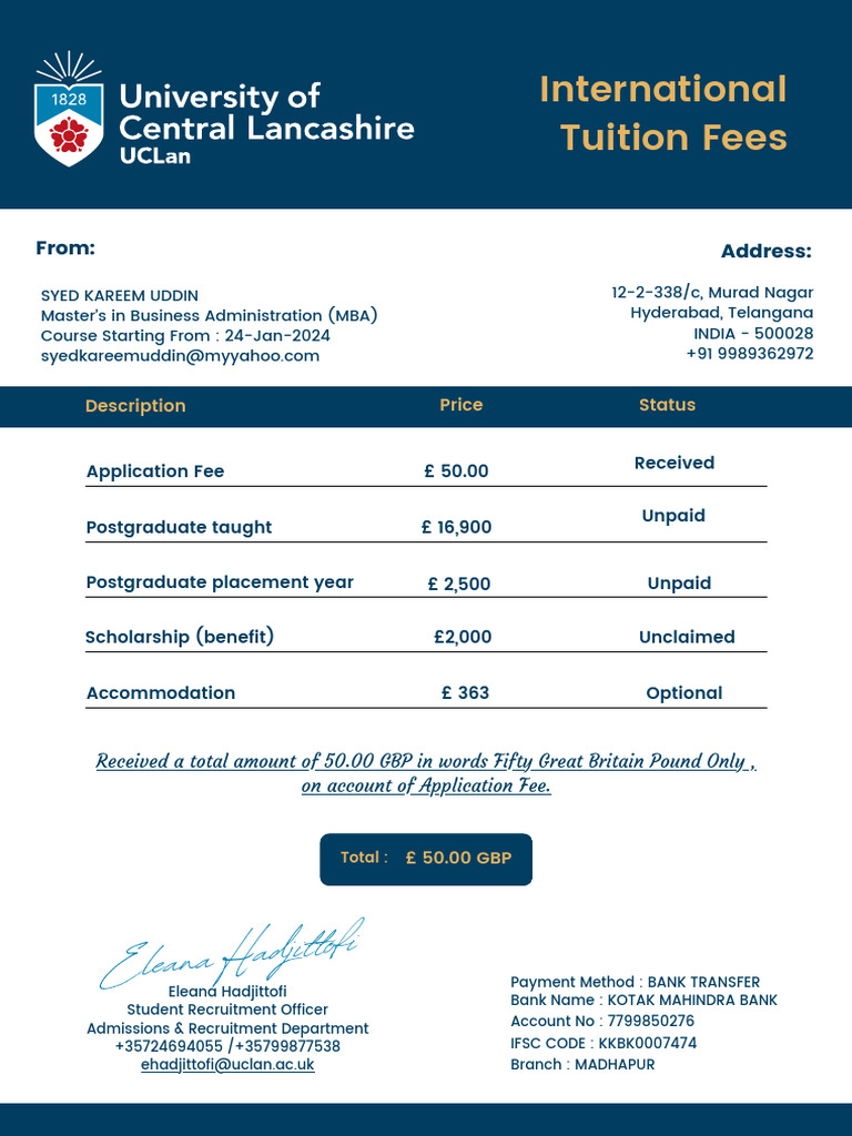 University of Central Lancashire Online Payment On 14-Dec-2023 ...